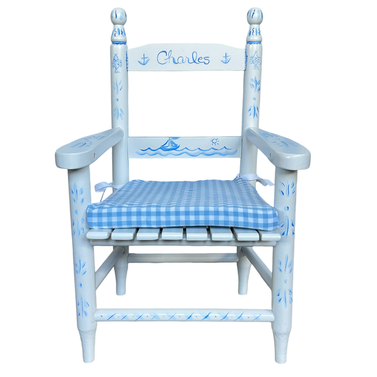Child's Chair - Blue Boat and Fish | Handmade from Tricia Lowenfield Design