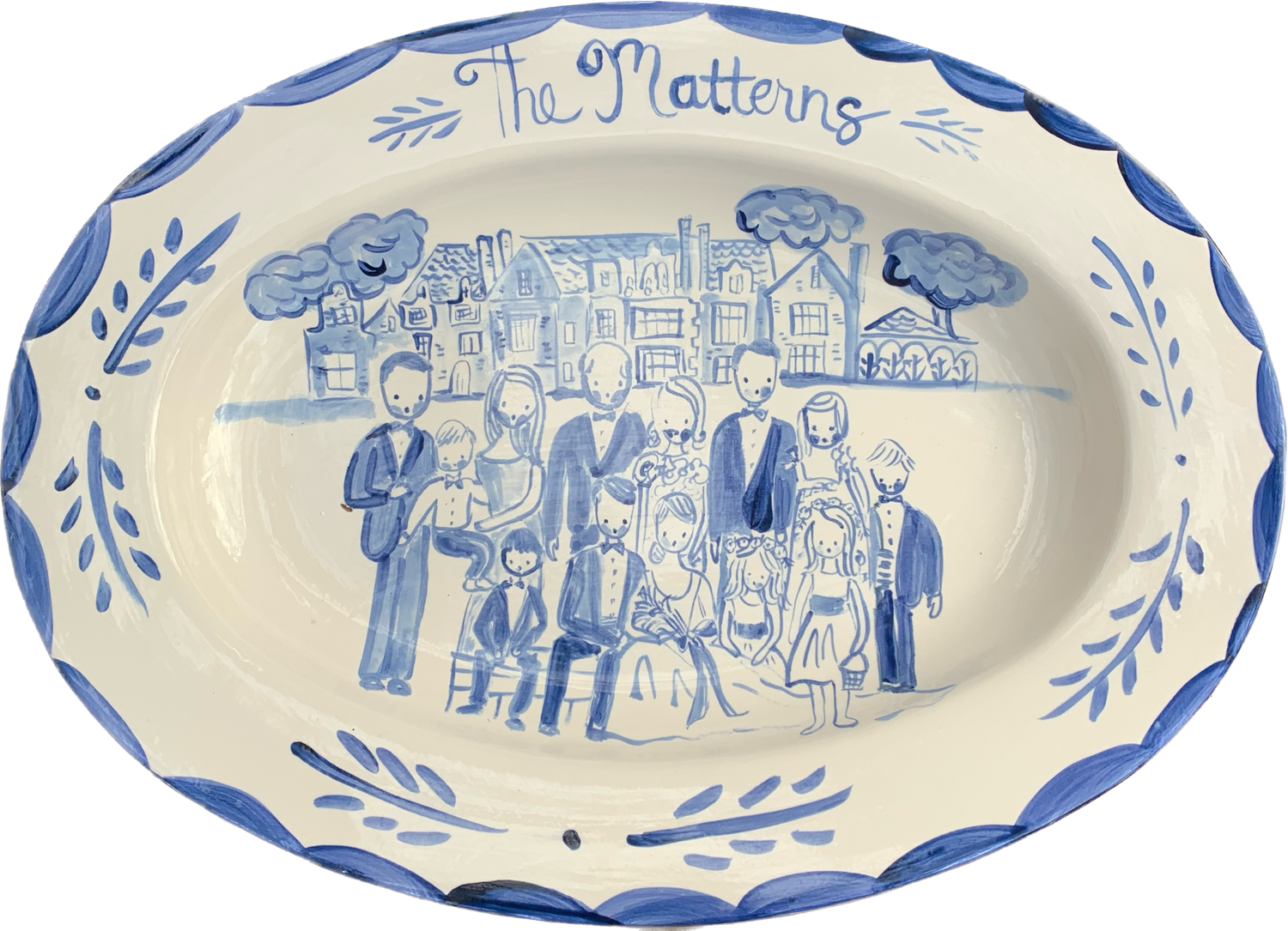 Large Custom Platter - Family and House (Blue and White) | Handmade ...